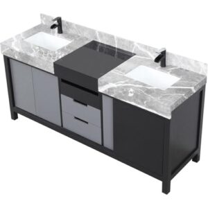 Lexora Home Zilara 72" Double Marble Top Bathroom Vanity with Black Faucet