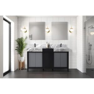 Lexora Home Zilara 60" Double Marble Top Bathroom Vanity with Gun Metal Faucet