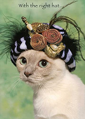 Sellers Publishing RSVP White Cat With The Right Hat Feminine Funny : Humorous Birthday Card for Her : Woman : Women