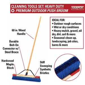 Harper 37518500 Heavy Duty Cleaning Set with Outdoor Push Broom, Floor Squeegee, Debris Pan and Handheld Scrubbing Brush