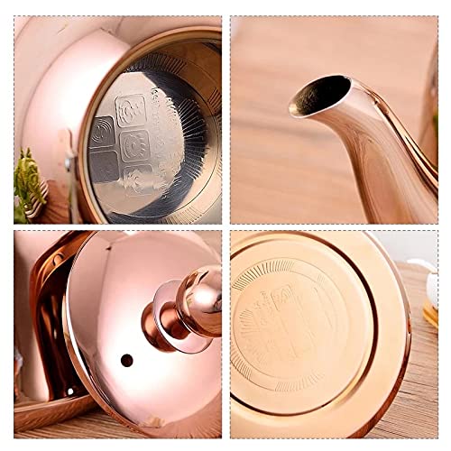 TKUS Whistling Kettle Infuser Loose Leaf Stainless Steel Teapot Rose Gold Tea Stove Induction Stove Copper 2-Liter 2.1-Quart (A)