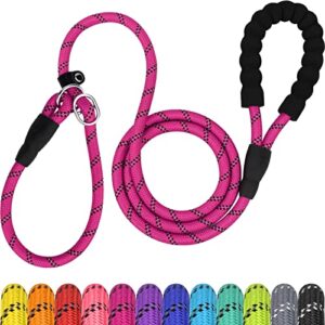 tagme slip leads for dogs, 6 ft heavy duty dog leash with padded handle, strong rope no pull pet training leash for small dogs,hot pink