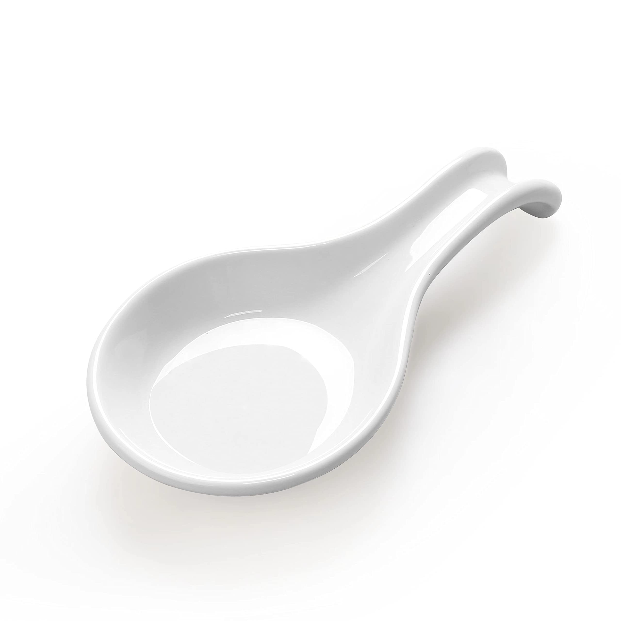 ONEMORE Ceramic Spoon Rest for Stove Top - Extra Wide Heat-Resistant Ladle Holder for Kitchen Utensils/Tools - Large, White