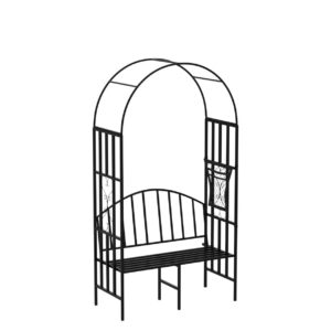 Garden Arch Heavy Duty (Holds 660lbs-250kg) | Metal Arbor Archway for Climbing Plant & Two People Seat Bench |Outdoor Lawn Backyard Decor 81 x 45.3 x 20 in - Black