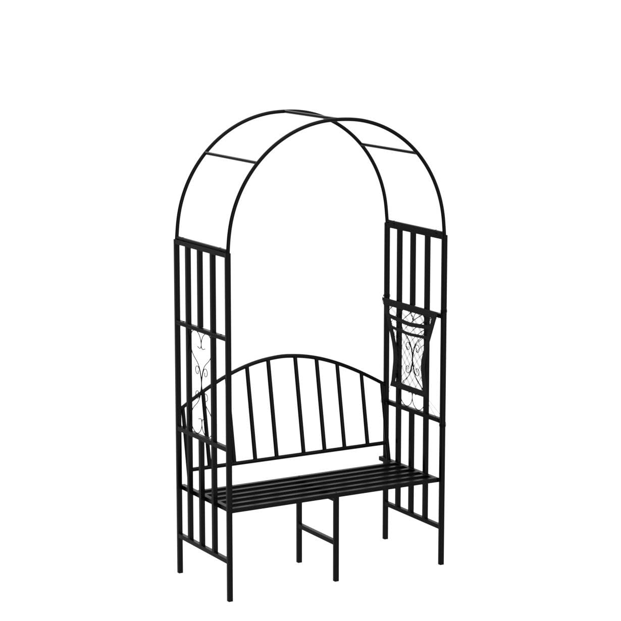 Garden Arch Heavy Duty (Holds 660lbs-250kg) | Metal Arbor Archway for Climbing Plant & Two People Seat Bench |Outdoor Lawn Backyard Decor 81 x 45.3 x 20 in - Black