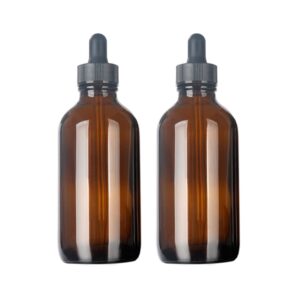 Magic Season Boston Round Glass Bottles (Amber/ 4 fl oz. with Droppers/ 2 Pcs)