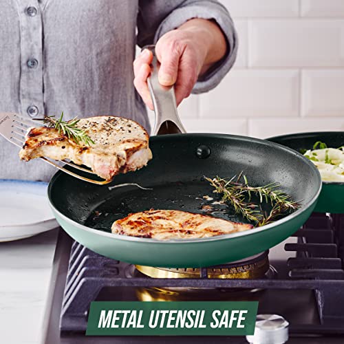 Blue Diamond Cookware Diamond Infused Ceramic Nonstick, 10" Frying Pan Skillet with Lid, PFAS-Free, Dishwasher Safe, Oven Safe, Green