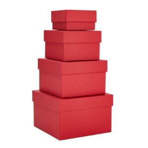 stockroom plus 4 pack square nesting gift boxes, decorative boxes with lids in 4 assorted sizes for wedding reception, bridal shower, baby shower, anniversary, birthday party goodie boxes (red)