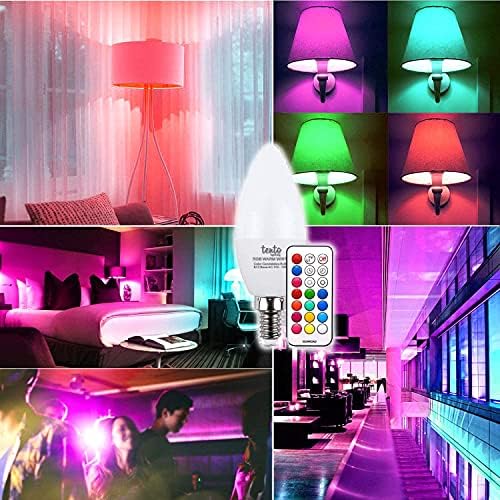 3W LED Candle Light Bulb Lamp, Candle Light Bulbs, 12 Colors 2 Modes Timing with Remote Control Smart Light Bulbs Color Changing, E12 Bulb Remote Control Color Changing