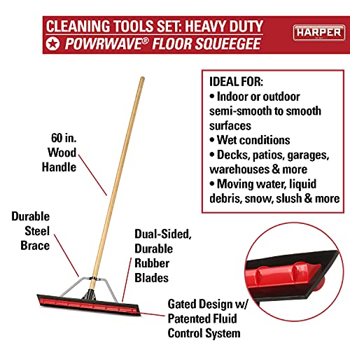 Harper 37518500 Heavy Duty Cleaning Set with Outdoor Push Broom, Floor Squeegee, Debris Pan and Handheld Scrubbing Brush