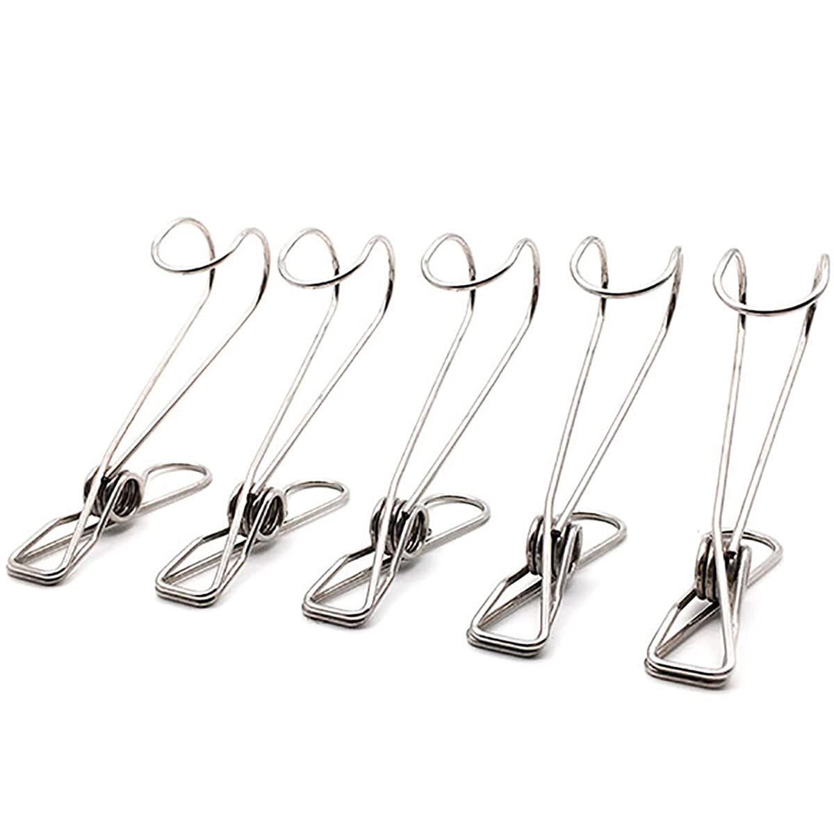 Dadamong 20Pcs Stainless Steel Long Tail Clip with Hooks Clothes Pins, Hollow Out Metal Wire Binder Paper Clip, Hanging Universal Clips for Kitchen Bathroom Office DIY