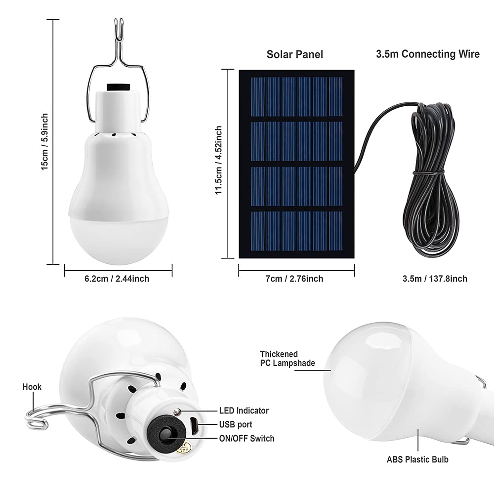 Solar Light Bulbs, Portable Outdoor 130LM Light-Operated Control Solar Tent Light with 800mAh Rechargeable Battery for Chicken Coop Camping Hiking Tent Shed Patio Garden Barn (2Pack)