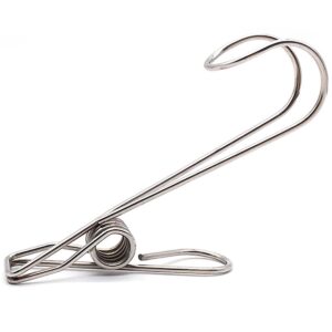 Dadamong 20Pcs Stainless Steel Long Tail Clip with Hooks Clothes Pins, Hollow Out Metal Wire Binder Paper Clip, Hanging Universal Clips for Kitchen Bathroom Office DIY