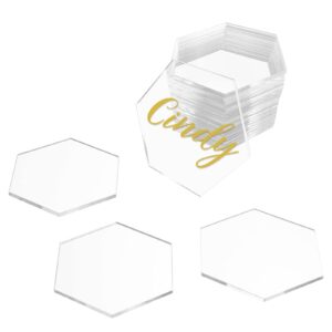 kaitela clear acrylic place cards 1/8" thick, 3.15" x 2.75" small hexagon blank acrylic tiles, escort name plate for table setting, wedding, dinner party, craft projects, 20 pcs