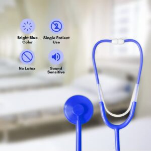 Disposable Stethoscope, Blue, 10 Pack, Single Patient Use, Plastic, 22" PVC Y-Tubing, Lightweight for Home, Education, Doctors, Nurses