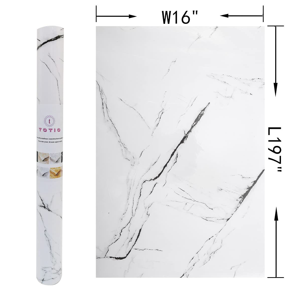 Black White Marble Paper Thick Glossy Countertop Contact Paper for Kitchen Bathroom Self Adhesive Waterproof Granite Wallpaper Stick and Peel Counter Top Laminant Marble Look Vinyl Countertop Paper