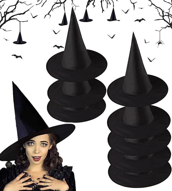 MAITING 8Pcs Floating Witch Hat Decorations,Witches Hat,Hanging Witch Hats,Halloween Witches Hats Decor,Witch Hat,Floating Porch Indoor Outdoor Hocus Pocus Decor Party Supplies,Black