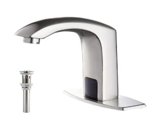 automatic sensor touchless bathroom sink faucet hands-free bathroom sink faucet with overflow drain aerator bath tub lavatory vanity brushed nickel commercial one hole brass basin mixer tap