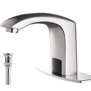 Automatic Sensor Touchless Bathroom Sink Faucet Hands-Free Bathroom Sink Faucet with Overflow Drain Aerator Bath Tub Lavatory Vanity Brushed Nickel Commercial One Hole Brass Basin Mixer Tap