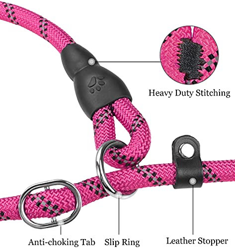 TagME Slip Leads for Dogs, 6 FT Heavy Duty Dog Leash with Padded Handle, Strong Rope No Pull Pet Training Leash for Small Dogs,Hot Pink