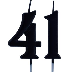 black 41st birthday candle, number 41 years old candles cake topper, woman or man party decorations, supplies