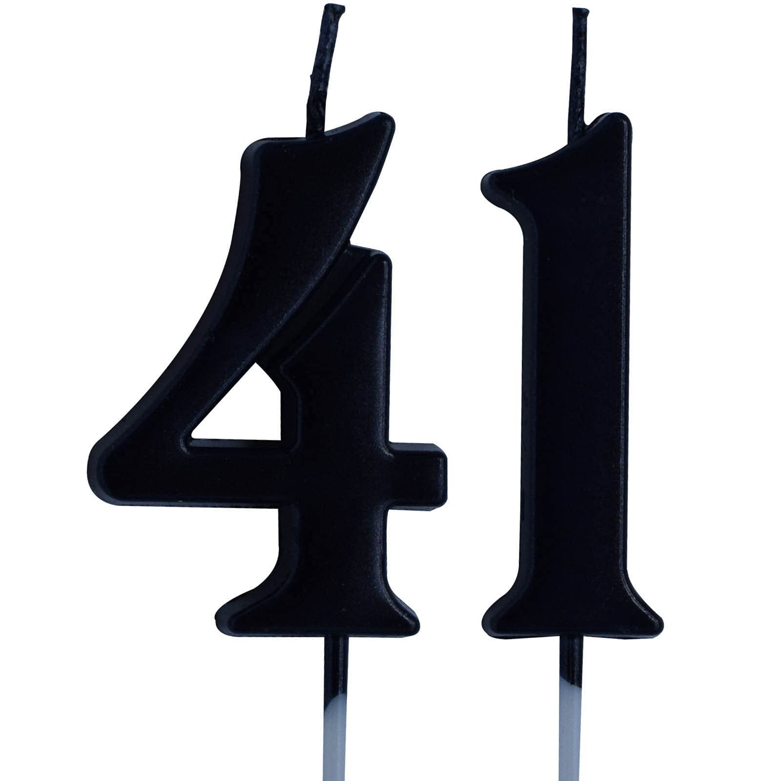 Black 41st Birthday Candle, Number 41 Years Old Candles Cake Topper, Woman Or Man Party Decorations, Supplies