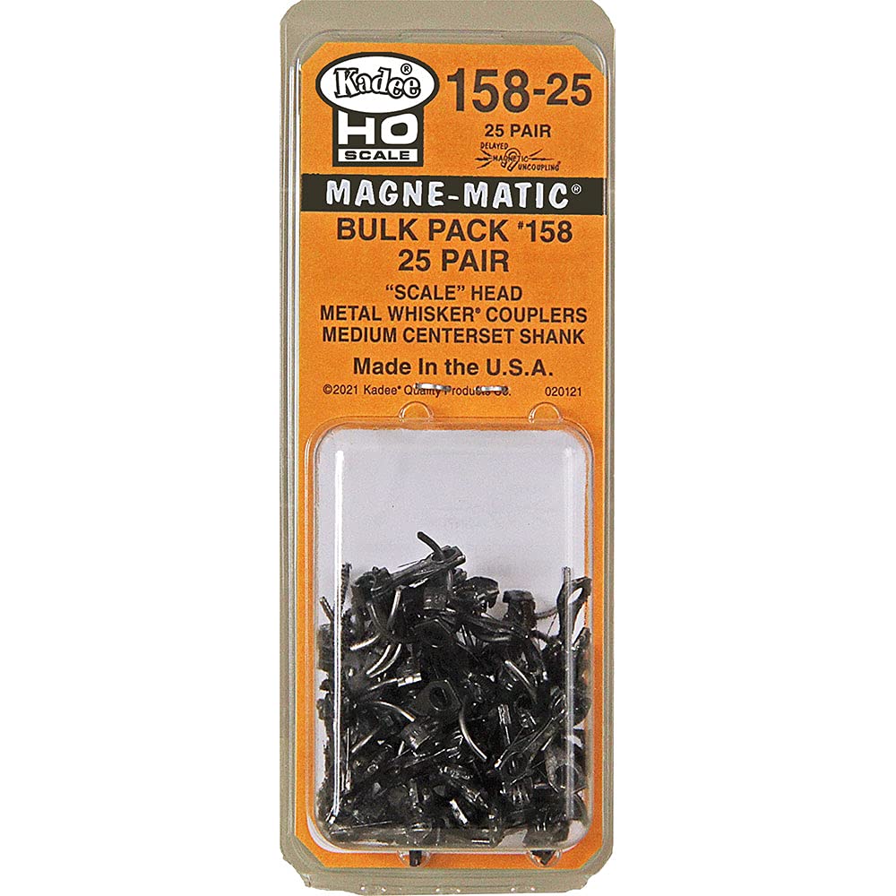 Kadee #158-25 Bulk Pack 25 Pair #158 Scale Whisker Metal Couplers Medium 9/32inch HO Scale