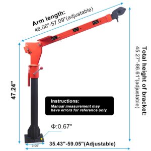 1100lb Folding Truck-Mounted Bed Crane Hoist Lift Pickup Electric Winch 2500 lb 12V, Painted Steel Pickup Truck Jib Cranes 360 Swivel (2500 Davit Crane)