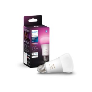 philips hue white and color ambiance a19 medium lumen smart bulb, 1100 lumens, bluetooth & zigbee compatible (hue hub optional), works with alexa & google assistant, 1 bulb