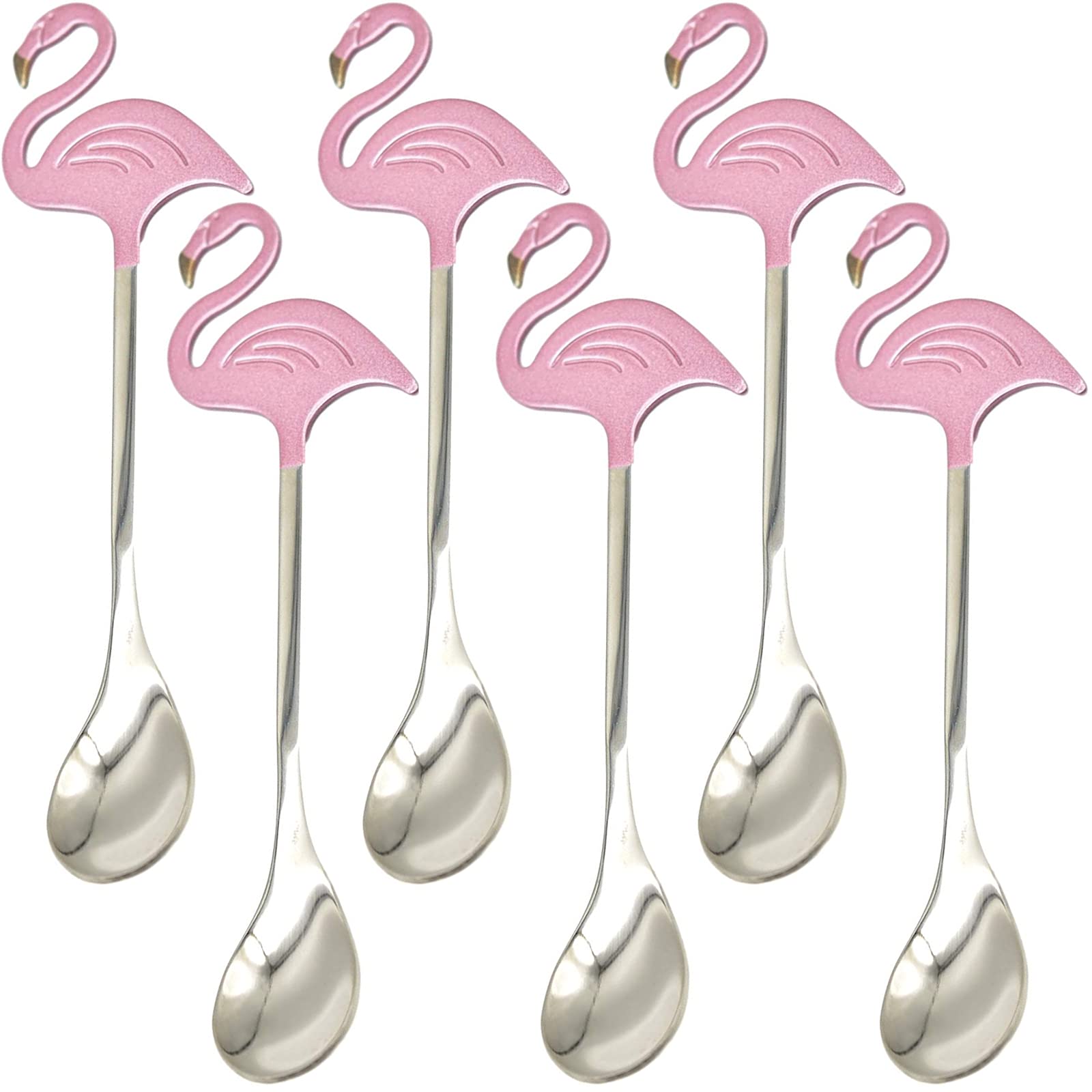 Maydahui 6PCS Flamingo Spoons Cute Animal Spoon 5.1 inch 18/10（304）Stainless Steel Coffee Iced Tea Espresso Dessert Stirring Spoon Kitchen Accessory Tableware