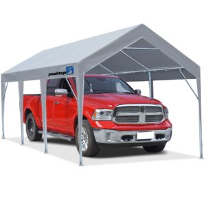 peaktop outdoor 10'x20' heavy duty carport, portable car canopy, garage tent, boat shelter with reinforced triangular beams, silver grey