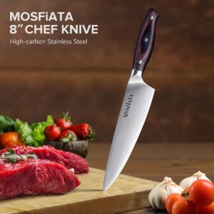 MOSFiATA Chef Knife 8 Inch Kitchen Cooking Knife, 5Cr15Mov High Carbon Stainless Steel Sharp Knife with Ergonomic Pakkawood Handle, Full Tang Vegetable Meat Cutting Knife with Sheath for Home Kitchen