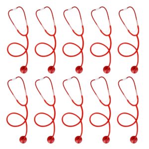 disposable stethoscopes, red, 10 pack, single patient use, plastic, 22" pvc y-tubing, lightweight for home, education, doctors, nurses