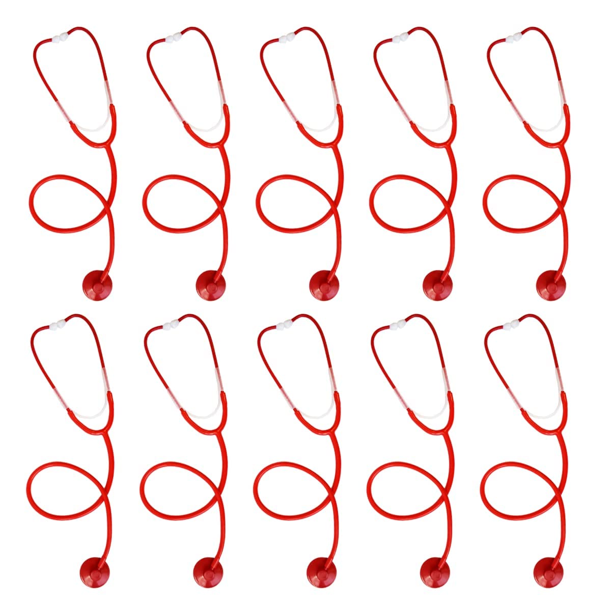 Disposable Stethoscopes, Red, 10 Pack, Single Patient Use, Plastic, 22" PVC Y-Tubing, Lightweight for Home, Education, Doctors, Nurses