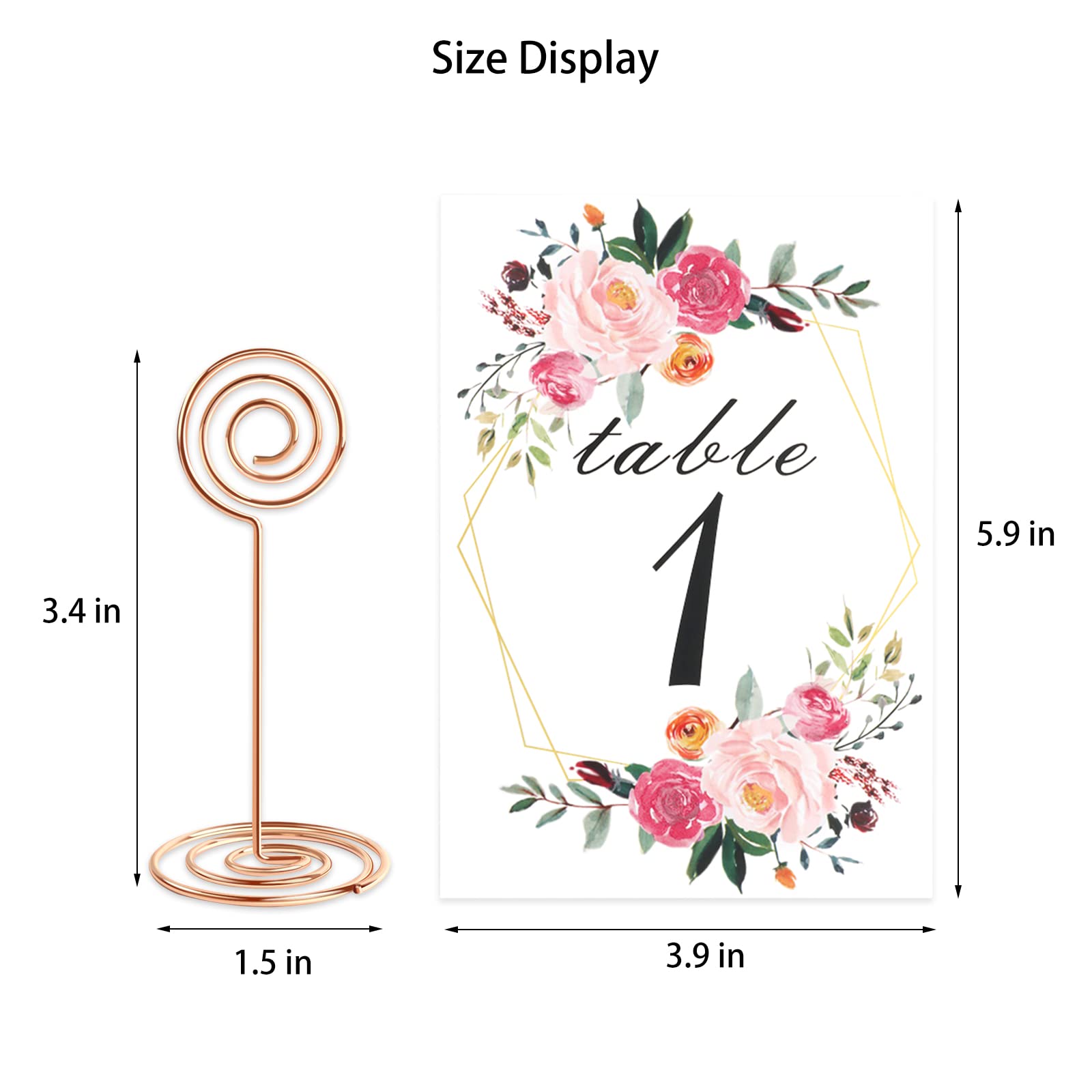 26 PCS Table Number Holder - Table Card Holder Stand Wire Photo Holder with 26 Pcs Floral Table Number Cards, Place Card Holder Stand for Weddings Party Office Paper Memo Menu Note Clips