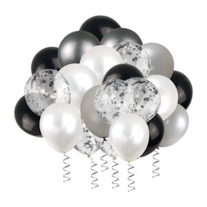 100pcs Chrome Metallic Balloons and Confetti Balloons 12 Inch Latex Party Balloons Silver Black White Balloon for Wedding Engagement Birthday Decorations