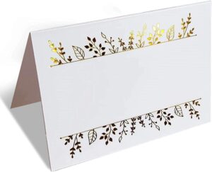 100 pack large name cards for table setting - tent place cards with gold foil design for wedding, banquets, events, reserved seating, 2.5"x3.75"