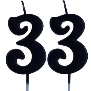 black 33rd birthday candle, number 33 years old candles cake topper, woman or man party decorations, supplies