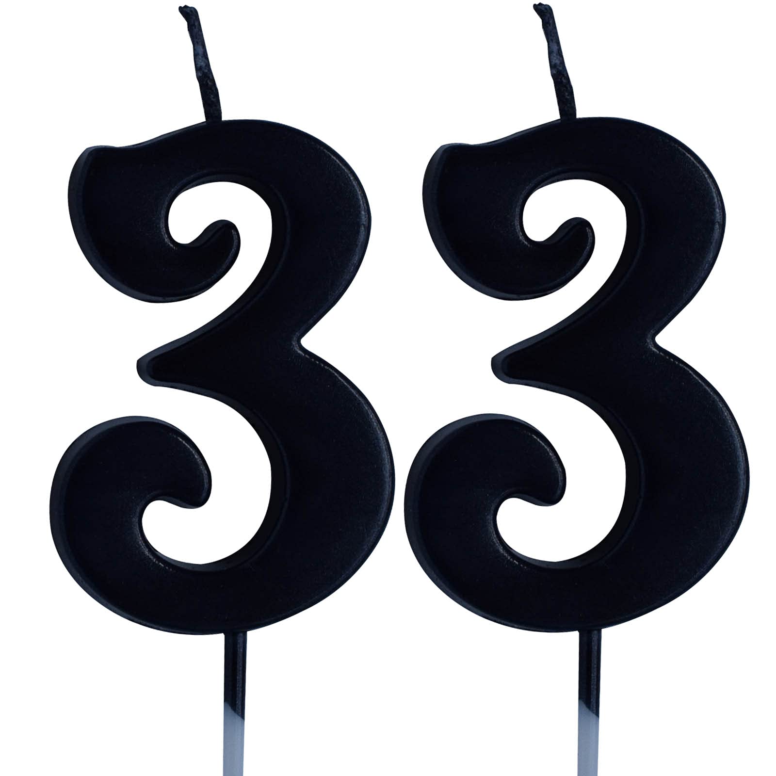 Black 33rd Birthday Candle, Number 33 Years Old Candles Cake Topper, Woman Or Man Party Decorations, Supplies