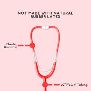 Disposable Stethoscopes, Red, 10 Pack, Single Patient Use, Plastic, 22" PVC Y-Tubing, Lightweight for Home, Education, Doctors, Nurses