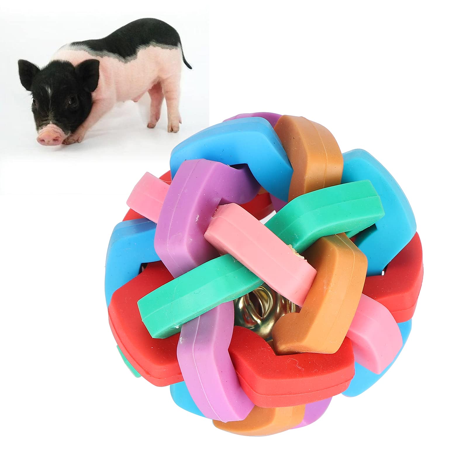 GLOGLOW Rubber Ball Toys, Colorful Soft TPR Ball Chewing Interactive Toy with Inside Bell for Dogs Mini Pigs(S)