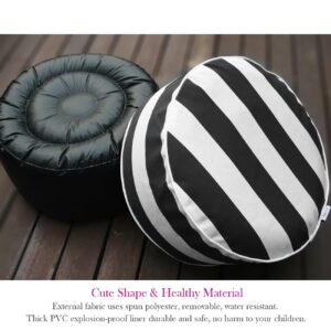 Fabritones Outdoor Inflatable Ottomans with Insert Round 21x9 Inch Black Striped Pattern Patio Foot Stools and Ottomans Portable Footrest