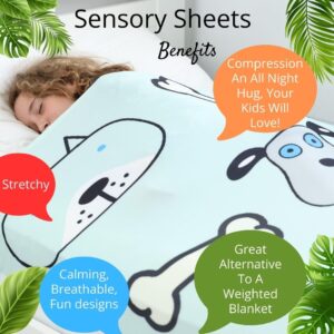 Sensory Blanket for Kids - Comfortable Compression Bedding - Cuddle Light Soft Sheets - Stretchy Lycra Quality Blankets for Boys, Girls & Toddler (Dog Design) (Twin)