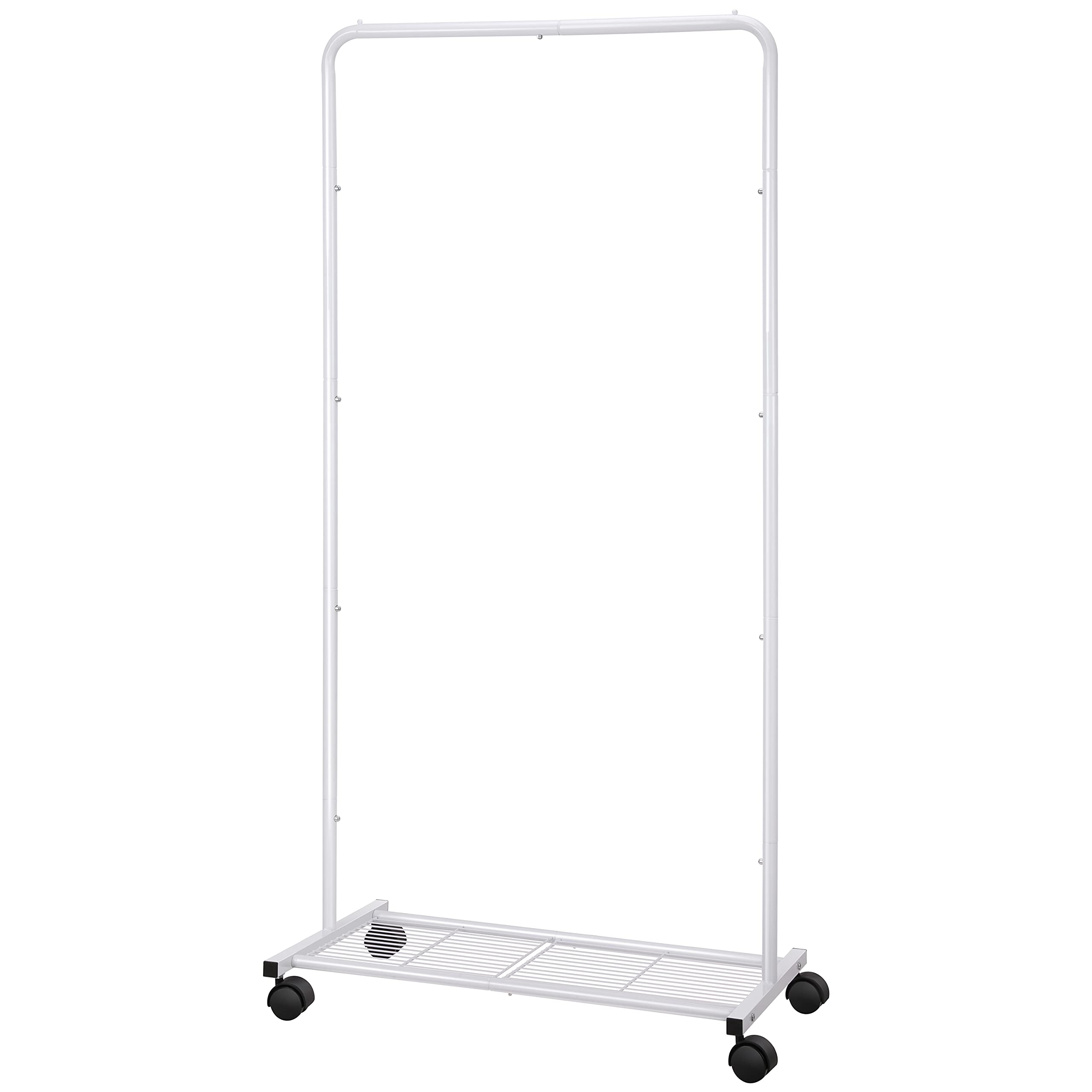 Simple Trending Standard Clothes Garment Rack, Clothing Rolling Rack with Mesh Storage Shelf on Wheels, White