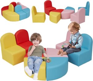 kinsuite kids sofa seating set convert to table and 4 chairs colorful stools for toddlers soft foam play 8 pcs set for classroom