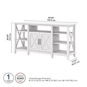 Bush Furniture Key West Tall TV Stand for 65 Inch TV in Pure White Oak, Farmhouse Entertainment Center with Storage