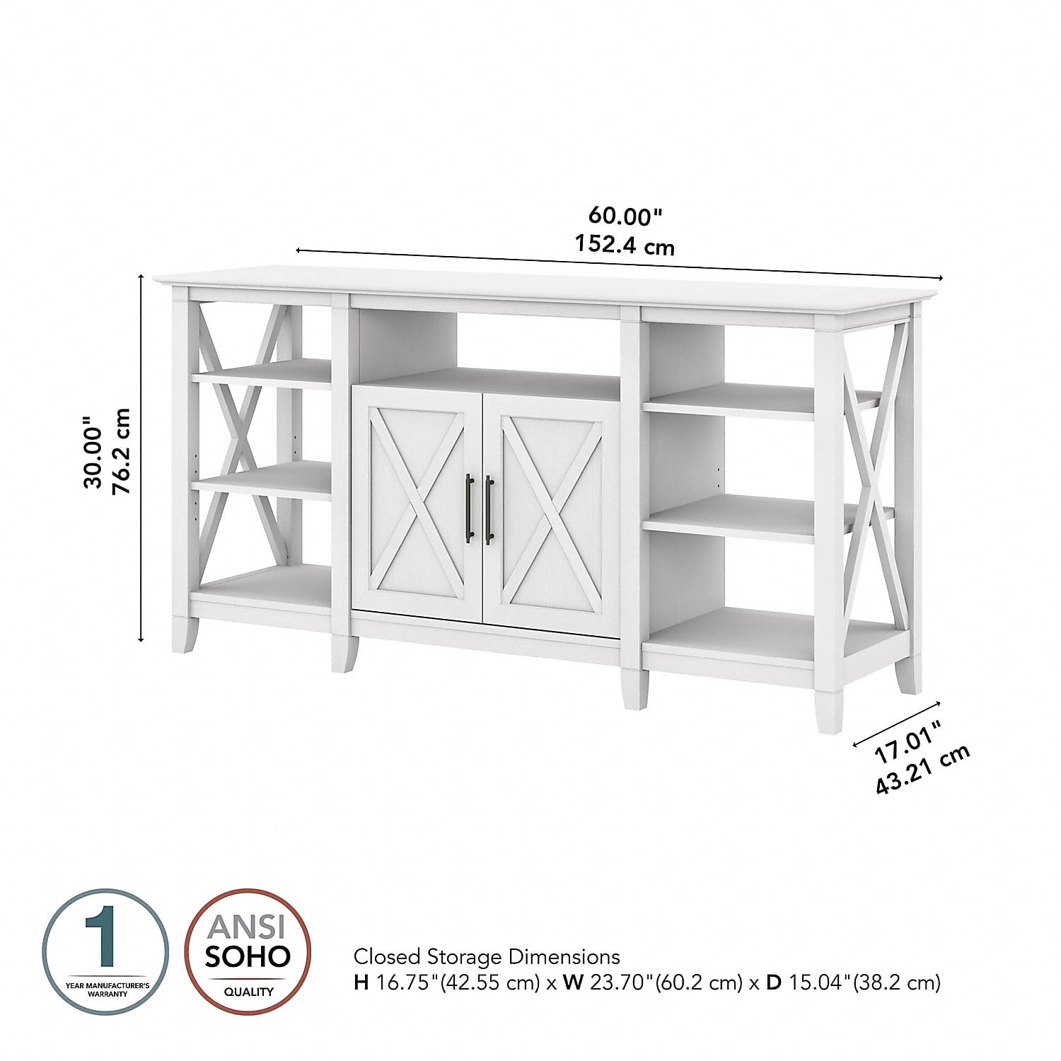 Bush Furniture Key West Tall TV Stand for 65 Inch TV in Pure White Oak, Farmhouse Entertainment Center with Storage