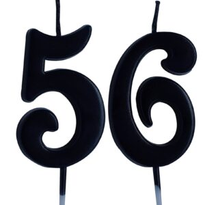 black 56th birthday candle, number 56 years old candles cake topper, woman or man party decorations, supplies