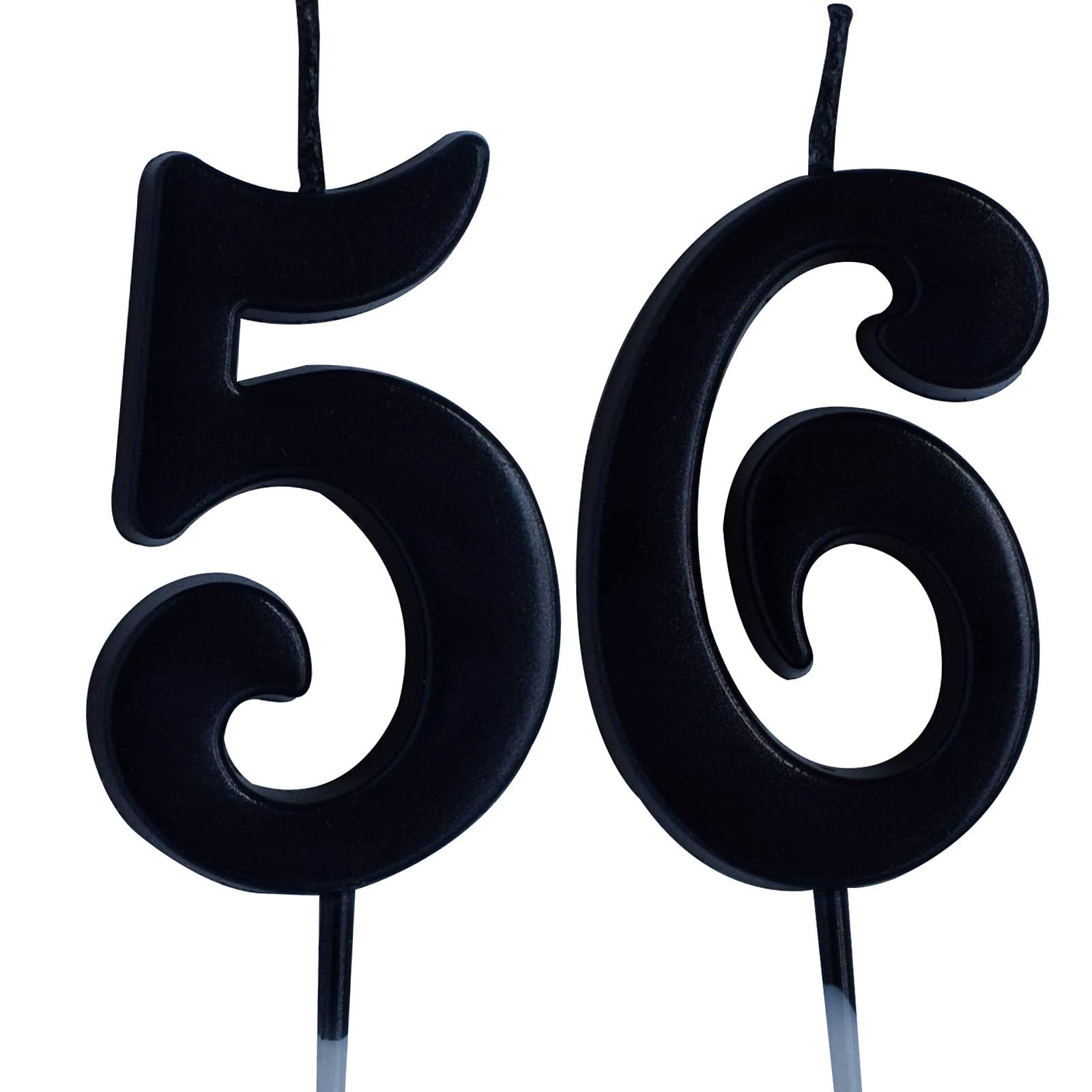 Black 56th Birthday Candle, Number 56 Years Old Candles Cake Topper, Woman Or Man Party Decorations, Supplies