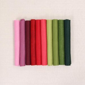 benzie design wool felt, 10 pcs 9"x12" in holiday colors, 1 mm thick, soft & pliable, wool blend felt, the cottage 9"x12"